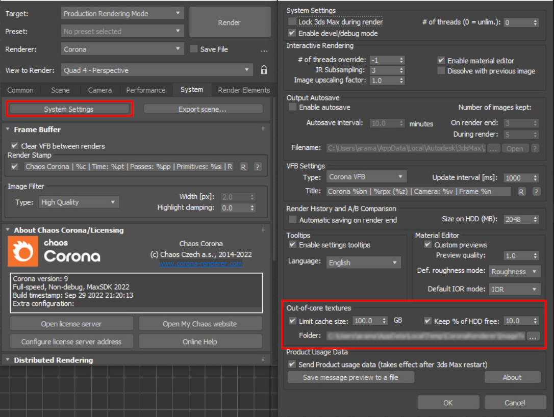 Unable to store files in the given out-of-core textures folder. FOLDER_PATH – Chaos Help Center