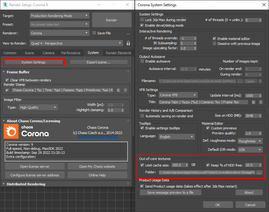 Unable to store files in the given out-of-core textures folder. FOLDER_PATH – Chaos Help Center